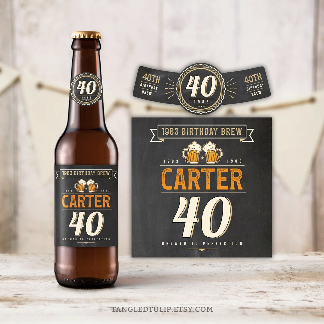 Birthday Beer Labels, EDITABLE Vintage Beer Bottle Labels for 40th ...