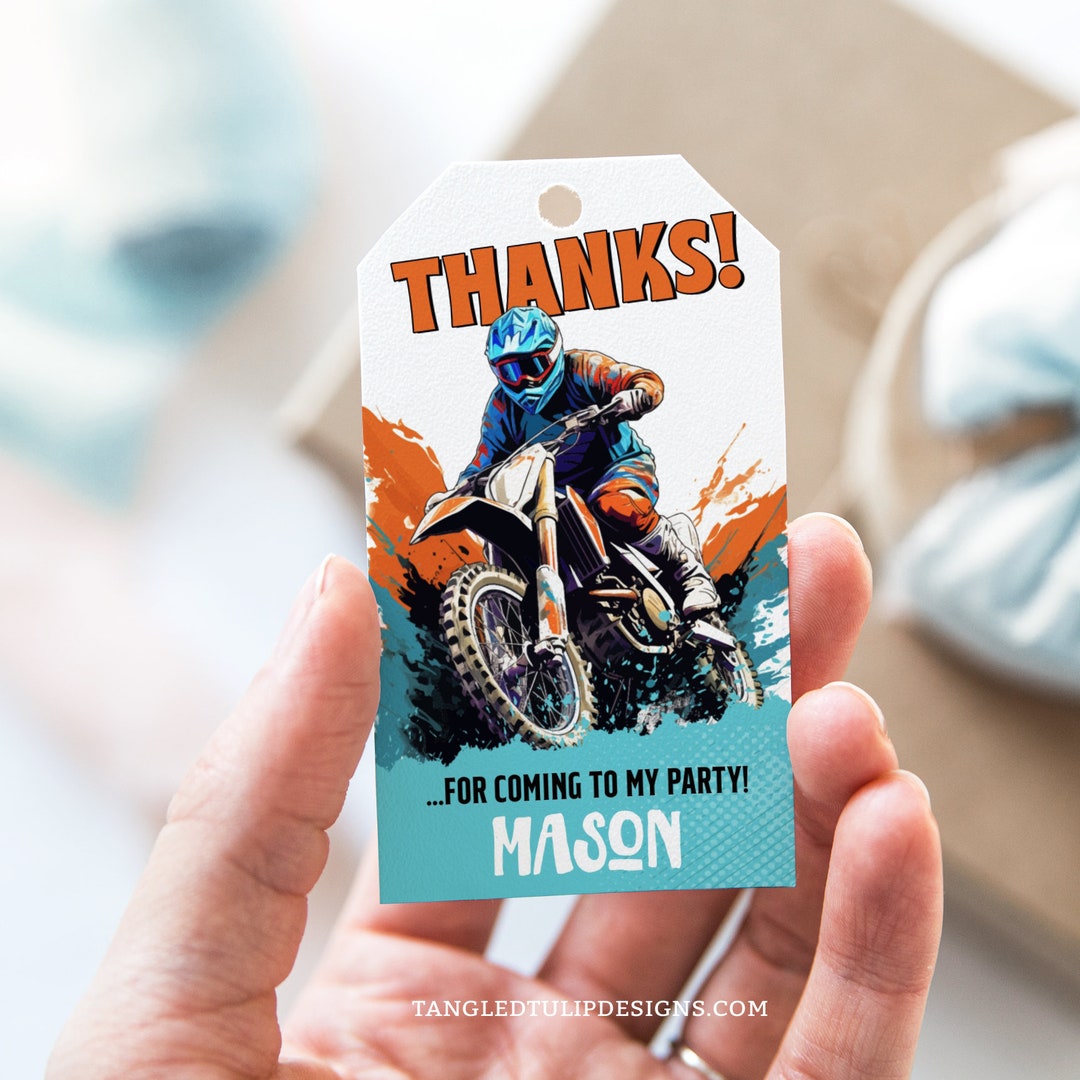 Editable Motocross Party Thank You Tags, Dirt Bike Birthday Favor Tag ...