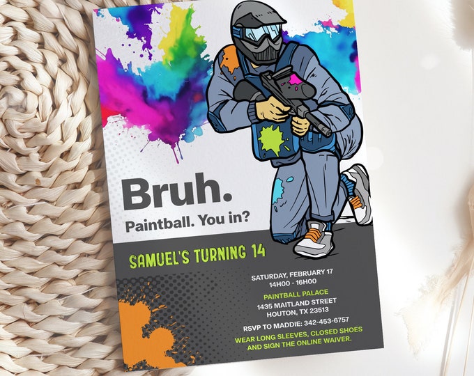 Splat Paintball Paint Ball Art Artist Birthday Party Invitation Choose ...
