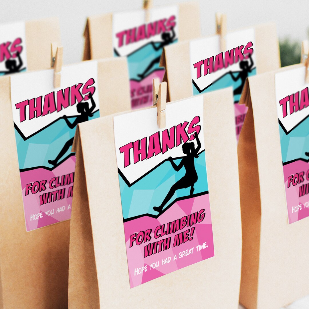 Climbing Party Thank You Tags Girl Indoor Rock Climb Favor Tag Pink ...