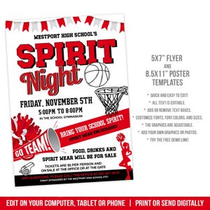 School Spirit Night Flyer, Editable Basketball Spirit Night Poster ...