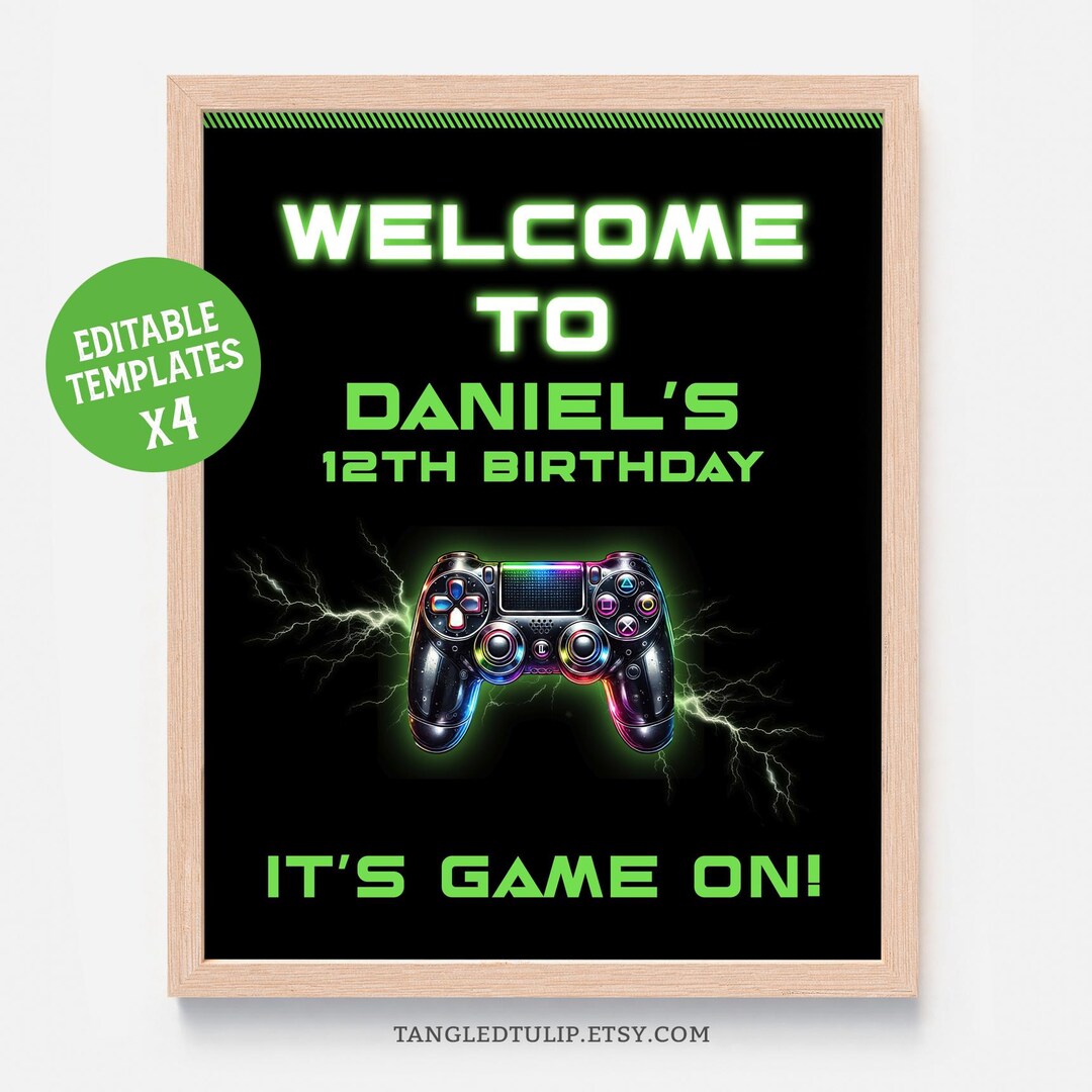 Editable Video Game Birthday Party Signs for Gamer Theme Party, 4 X ...