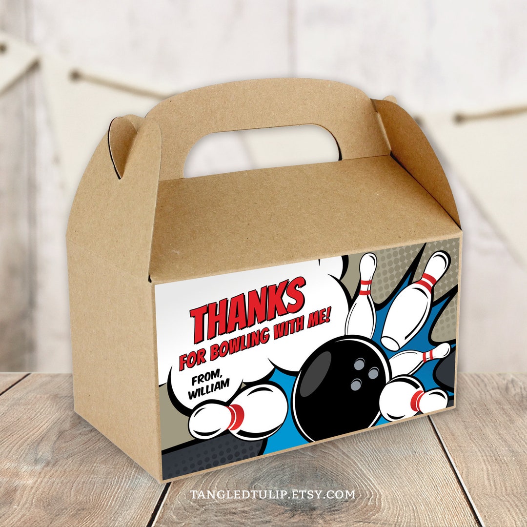 Bowling Birthday Gable Box Label for Boys Tenpin Bowling Party Treat ...