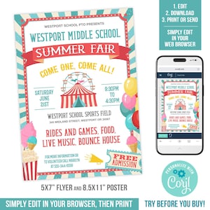 Editable Summer Fair Invitation, School Summer Fair Flyer Template, Fun ...