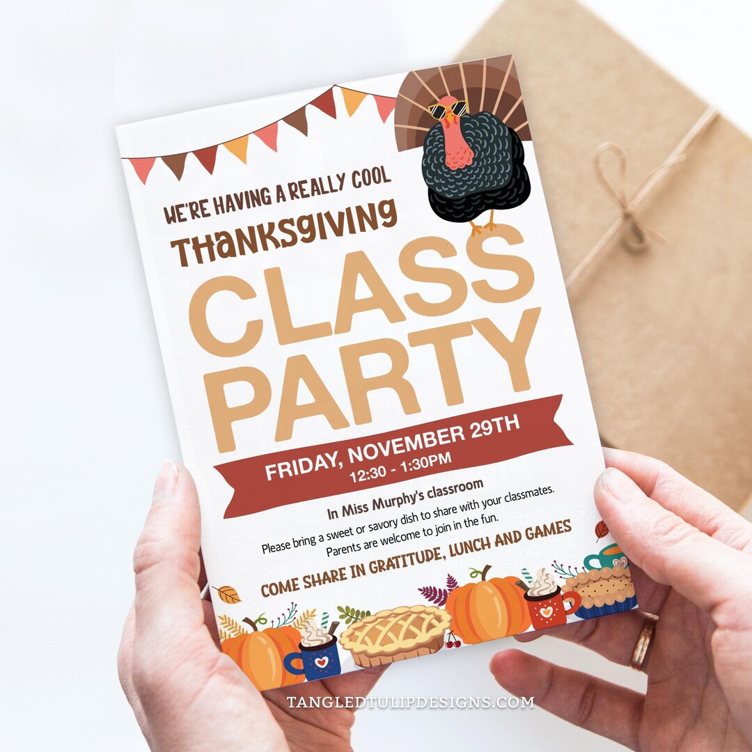 Thanksgiving Class Party Flyer, Editable School Thanksgiving Invite ...
