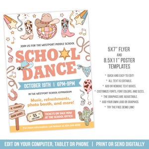 Editable School Barn Dance Flyer and Poster, Cowboy Western Dance ...