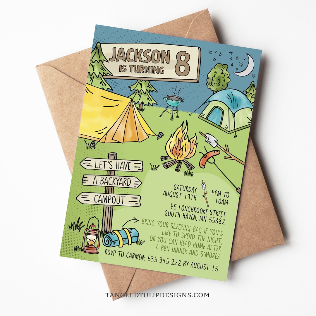 Backyard Campout Invitation Template for a Camping Birthday Party ...