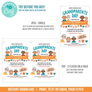 Grandparents Day Flyer Template, Editable School Grandparents Invite ...