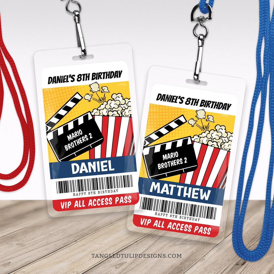 Movie Party VIP Badge, All Access Pass, ID Badge, Movie Birthday ...