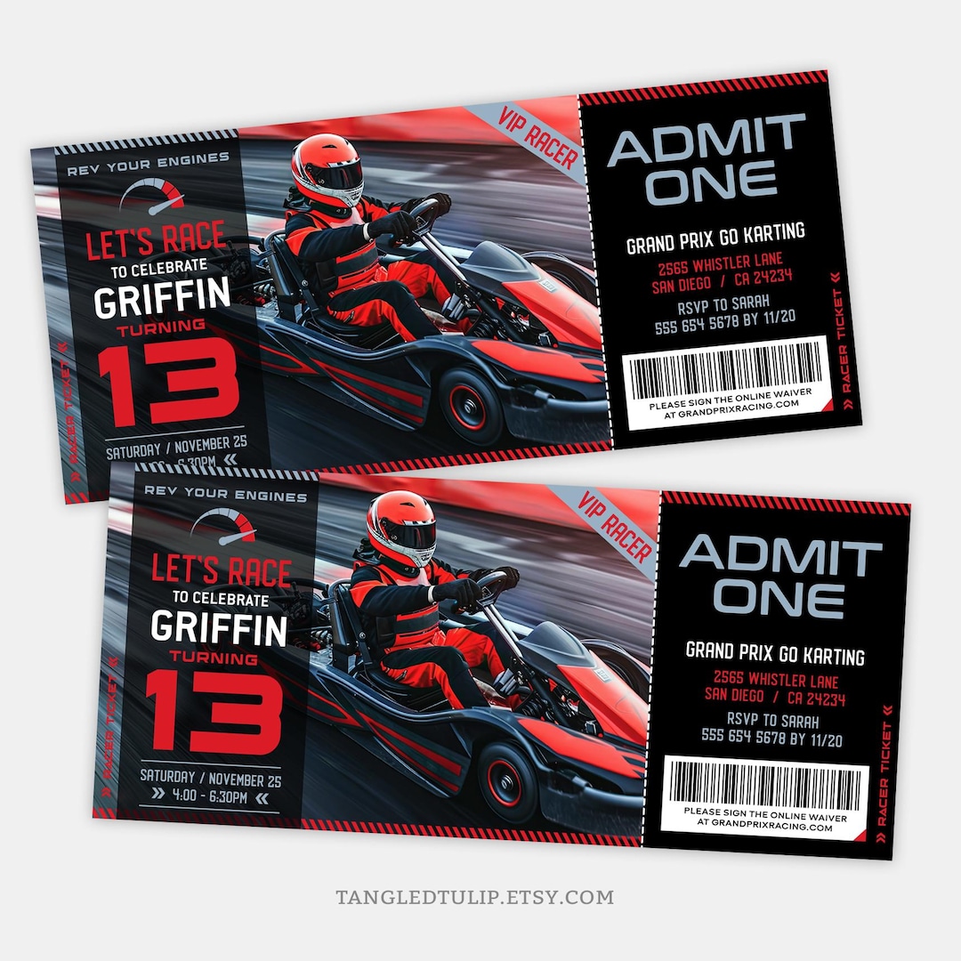 Go Kart Birthday Invitation | Boy Go-kart Racing Ticket Birthday Party ...