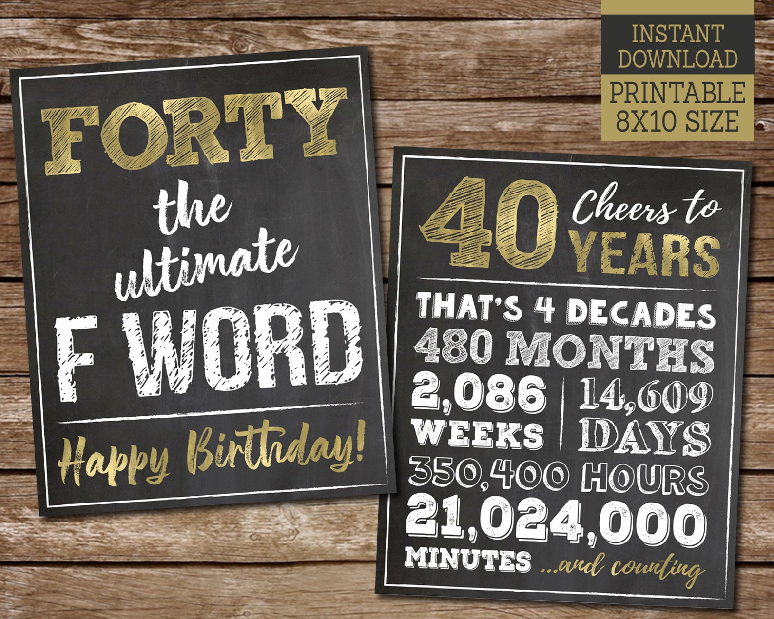 40th Birthday Sign Pack 40th Birthday Printable Signs Cheers Etsy