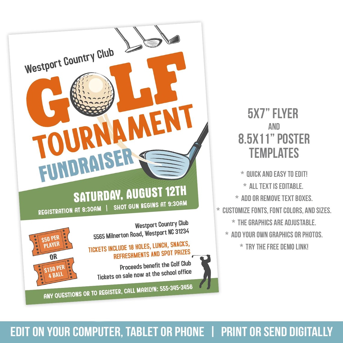 Golf Tournament Fundraiser Flyer | Golf Fundraiser Event Poster ...