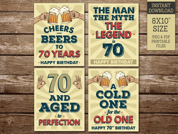 70th Birthday Party Decoration Signs for Men, PRINTABLE Cheers to 70 ...