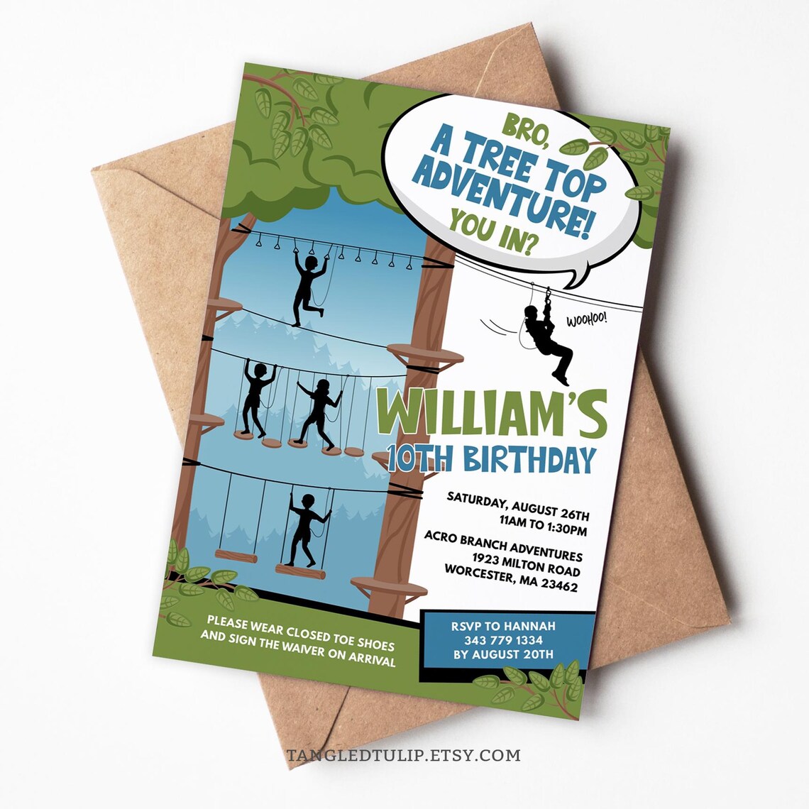 Rope Course Birthday Invitation | Boy Zipline Tree Top Adventure Party ...