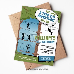 Rope Course Birthday Invitation | Boy Zipline Tree Top Adventure Party ...