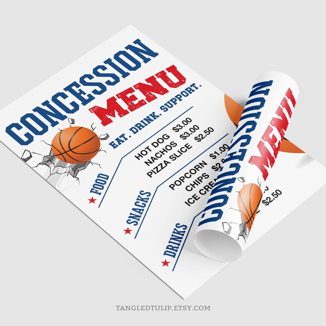 Basketball Concession Menu Poster | Basketball Refreshment Stand Price ...