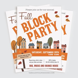 Fall Block Party Flyer Template: Editable Fall Block Party Invitation ...