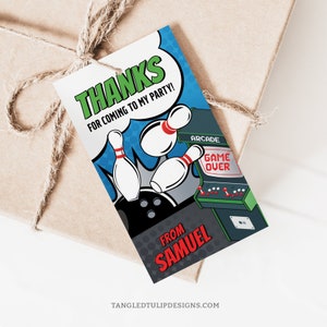 Bowling Birthday Thank You Favor Tags | Arcade Bowling Party Favor Tag ...