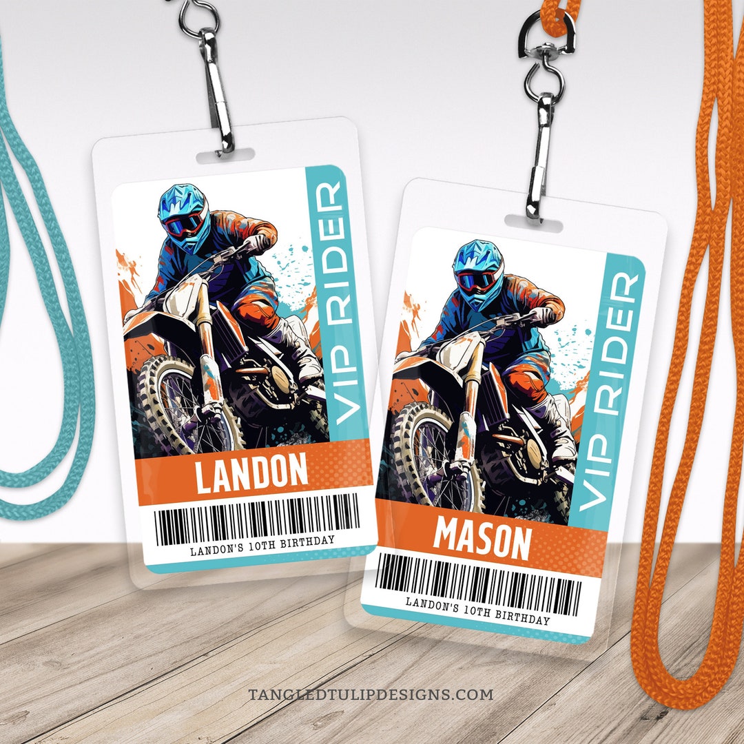 Motocross Birthday ID Badge, Dirt Bike VIP Rider Lanyard Template ...