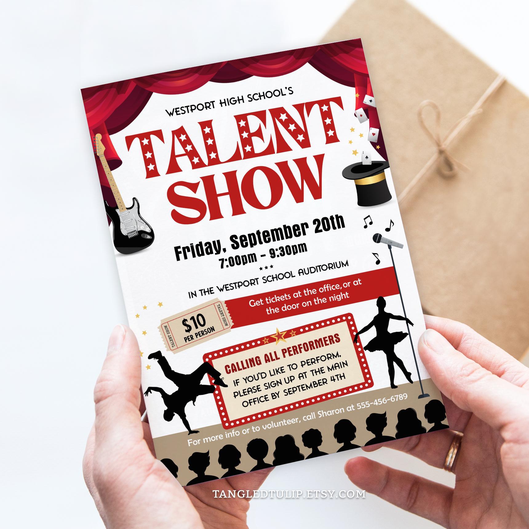 Talent Show Flyer | High School Talent Show Poster | Printable Editable ...
