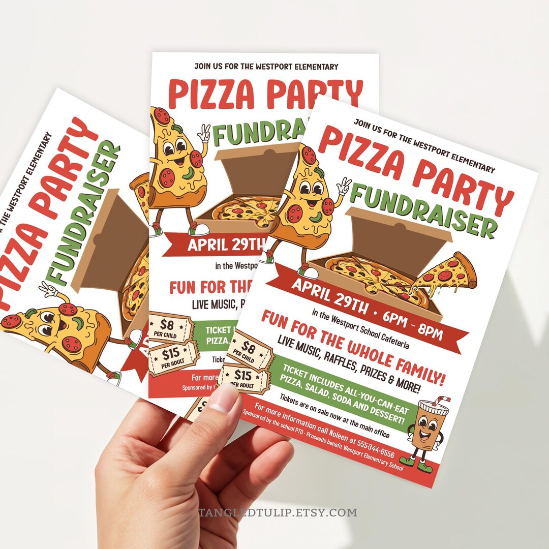 Editable Pizza Fundraiser Flyer Template, School Pizza Party Fundraiser ...
