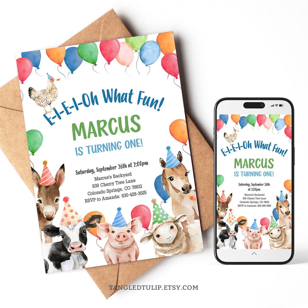 Farm First Birthday Invitation | Boy Farmyard Old Macdonald 1st ...