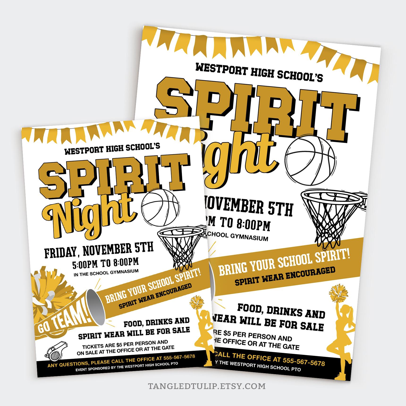 School Spirit Night Flyer | Basketball Pep Rally School Event Poster ...