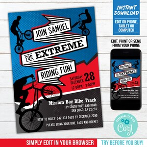 BMX Bike Birthday Invitation EDITABLE Biking Party Invite Boy BMX Bikes ...