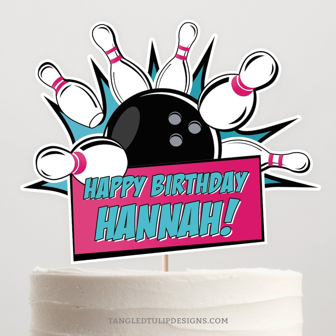 Personalized Bowling Cake Topper, Custom Cake Topper, Girl Tenpin ...