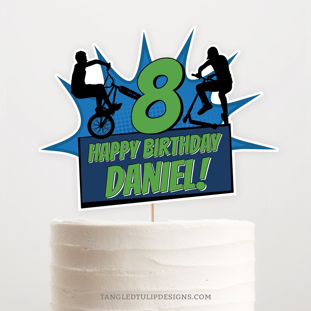 Riding Birthday Cake Topper, Printable Cake Topper Template, Boy Bike ...