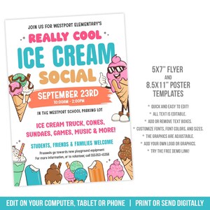Ice Cream Social Flyer, Printable Ice Cream Fundraiser Party Invite ...