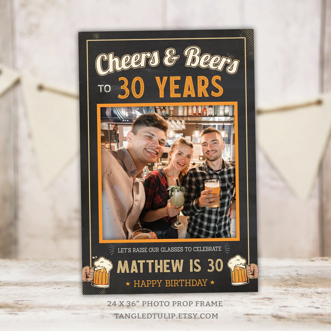 Editable Photo Prop Frame Cheers & Beers Birthday Decoration 30th 40th ...