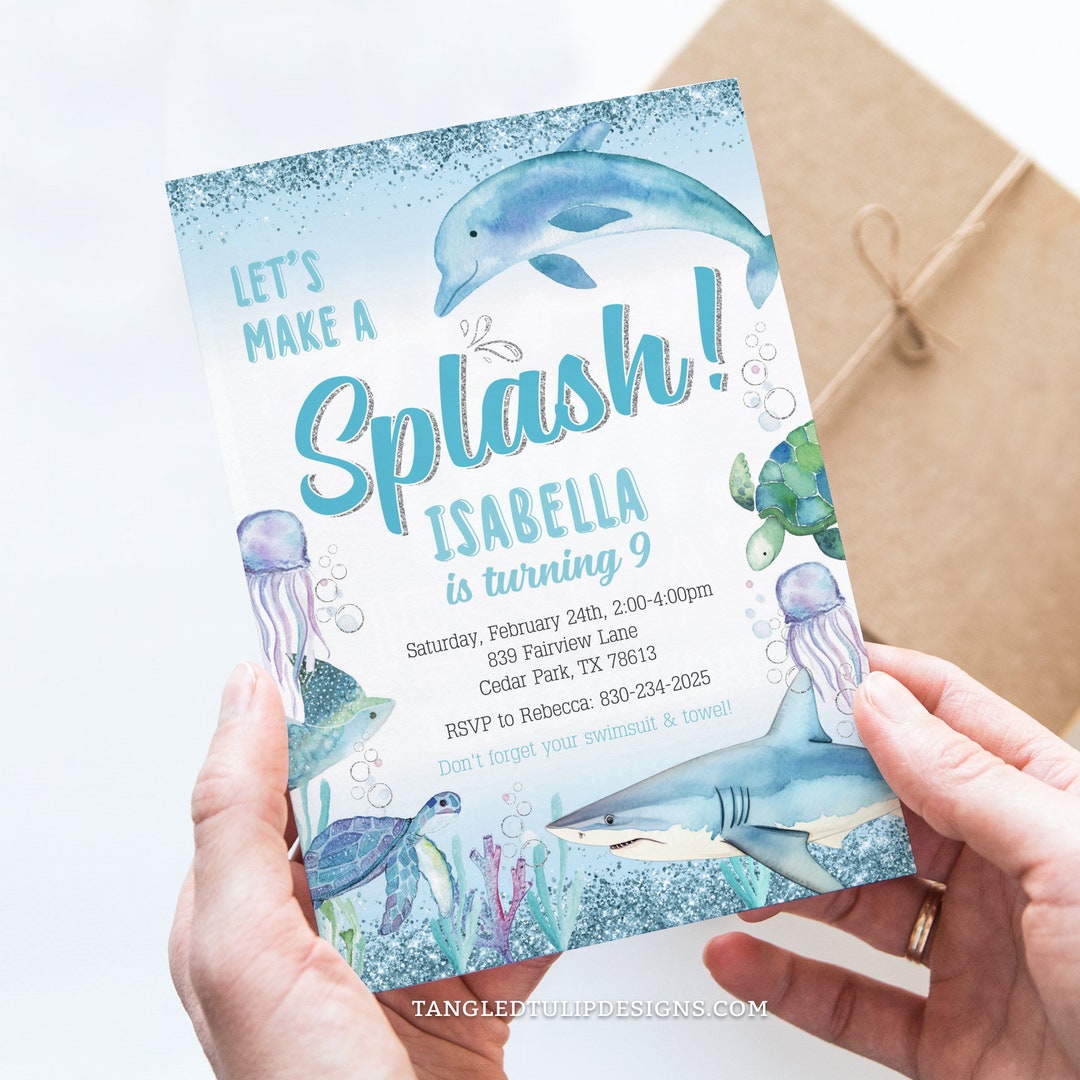Editable Under the Sea Birthday Invitation, Dolphin Shark Splash Party ...