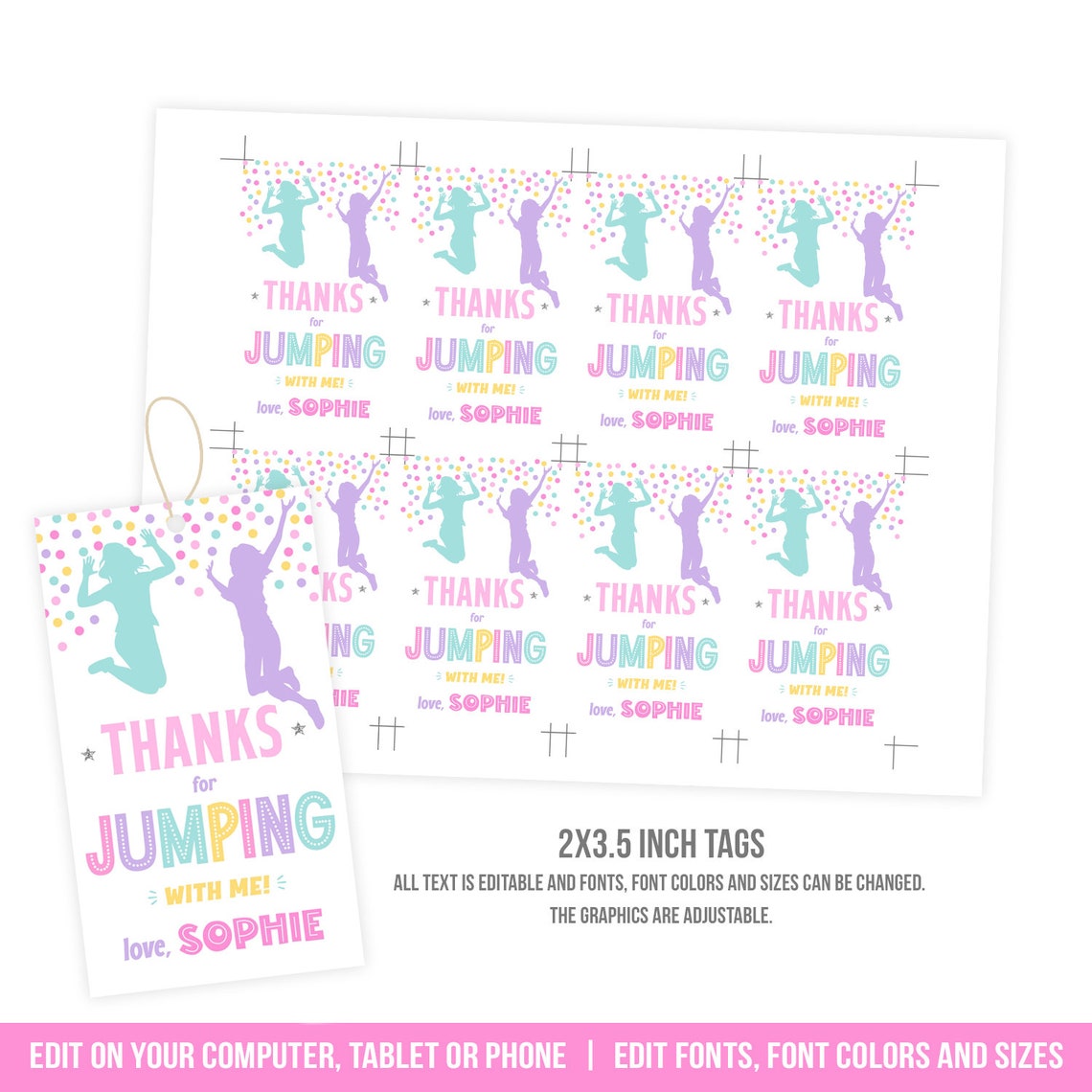 Jump Birthday Thank You Favor Tags | Jump Climb Play Party Favor Tag ...