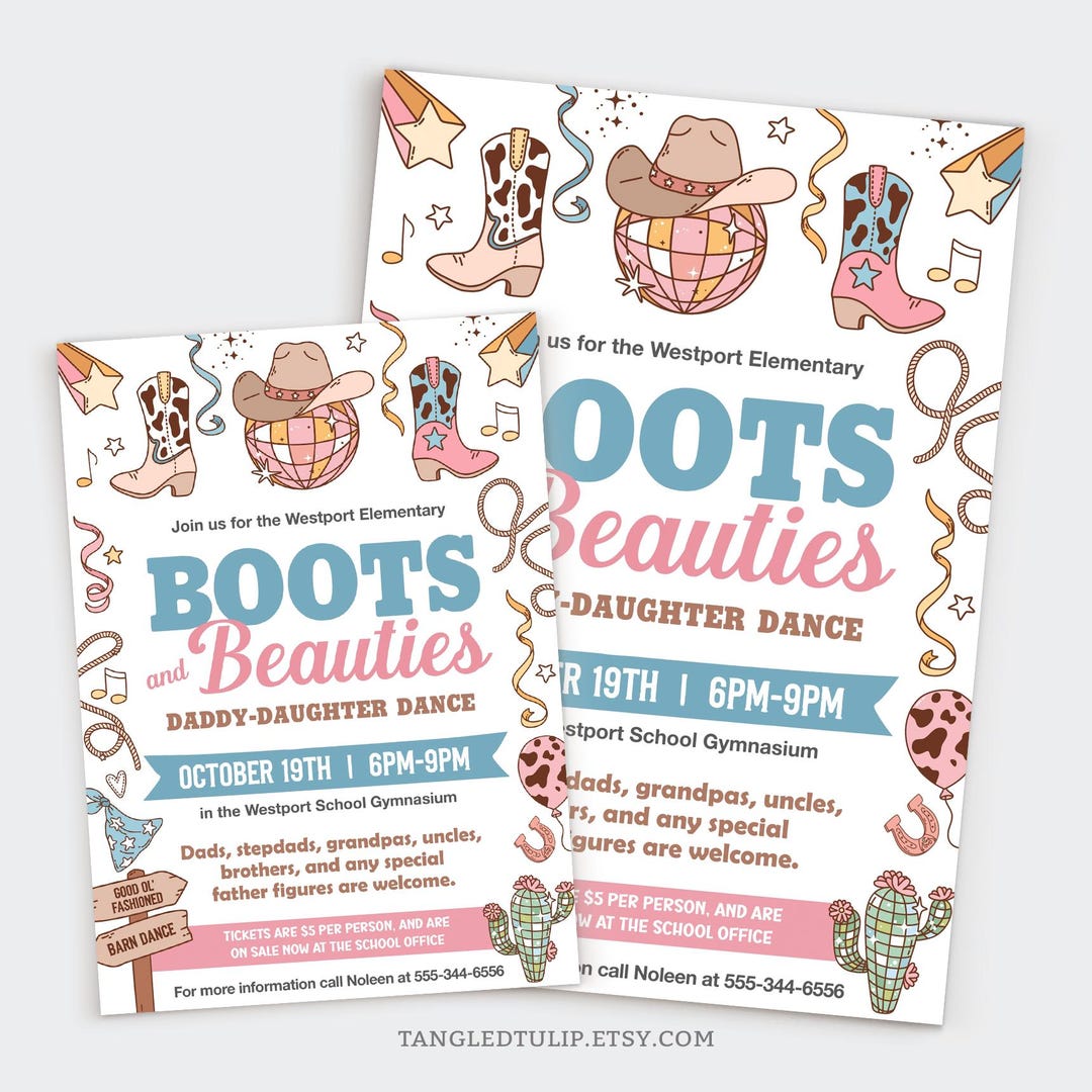 Editable Daddy Daughter Dance Invitation Flyer, School Dance Country ...