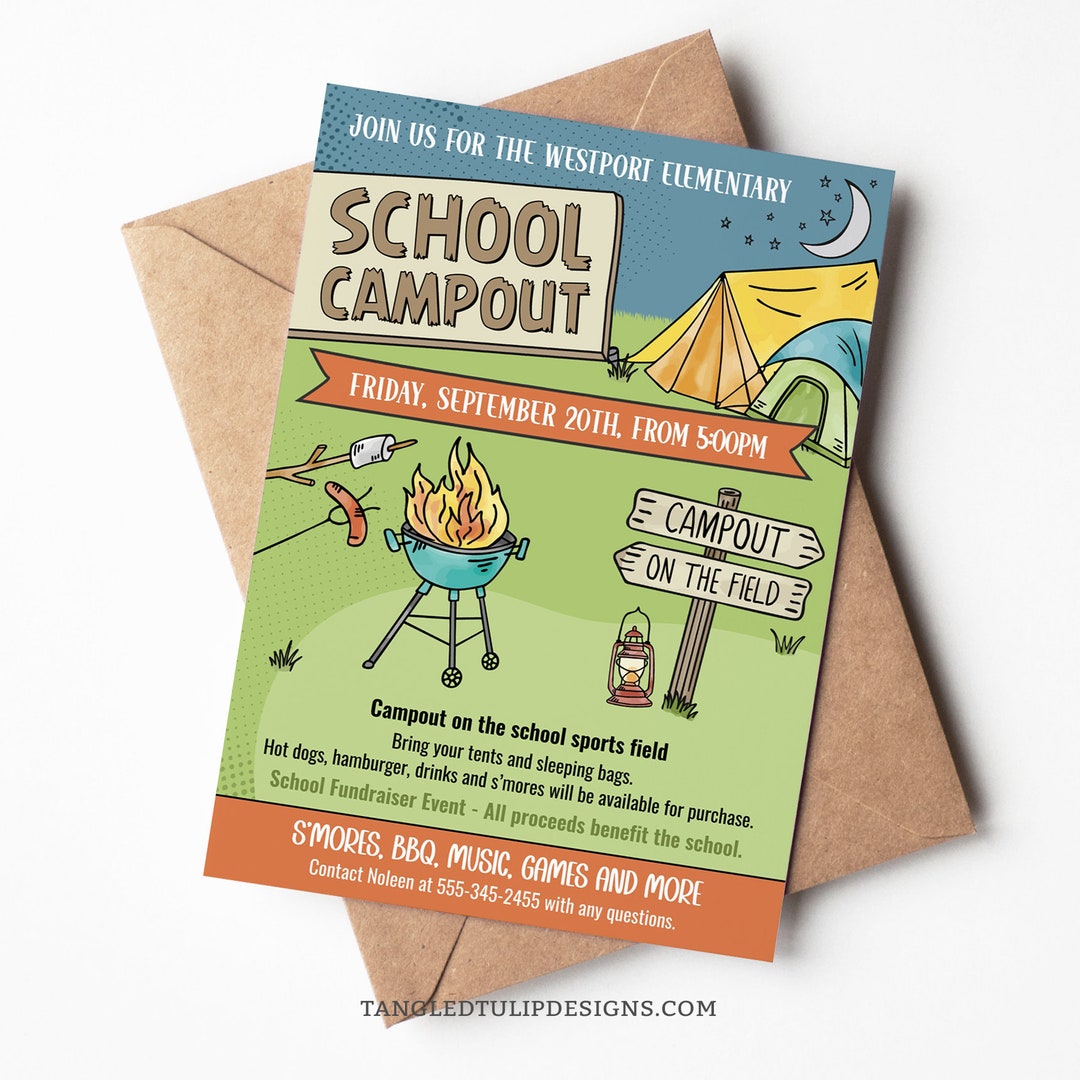 Editable School Campout Flyer, Camping on the School Field Invitation ...