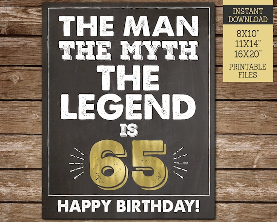 65th Birthday Sign for Men, The Man The Myth The Legend, Happy 65th ...
