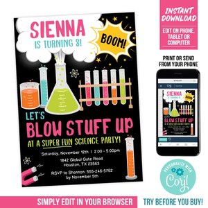 Science Party Invite, Girl Science Birthday Invitation, Let's Blow ...