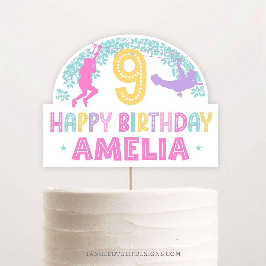 Editable Zipline Cake Topper, DIY Ziplining Birthday Cake Topper, Girl ...