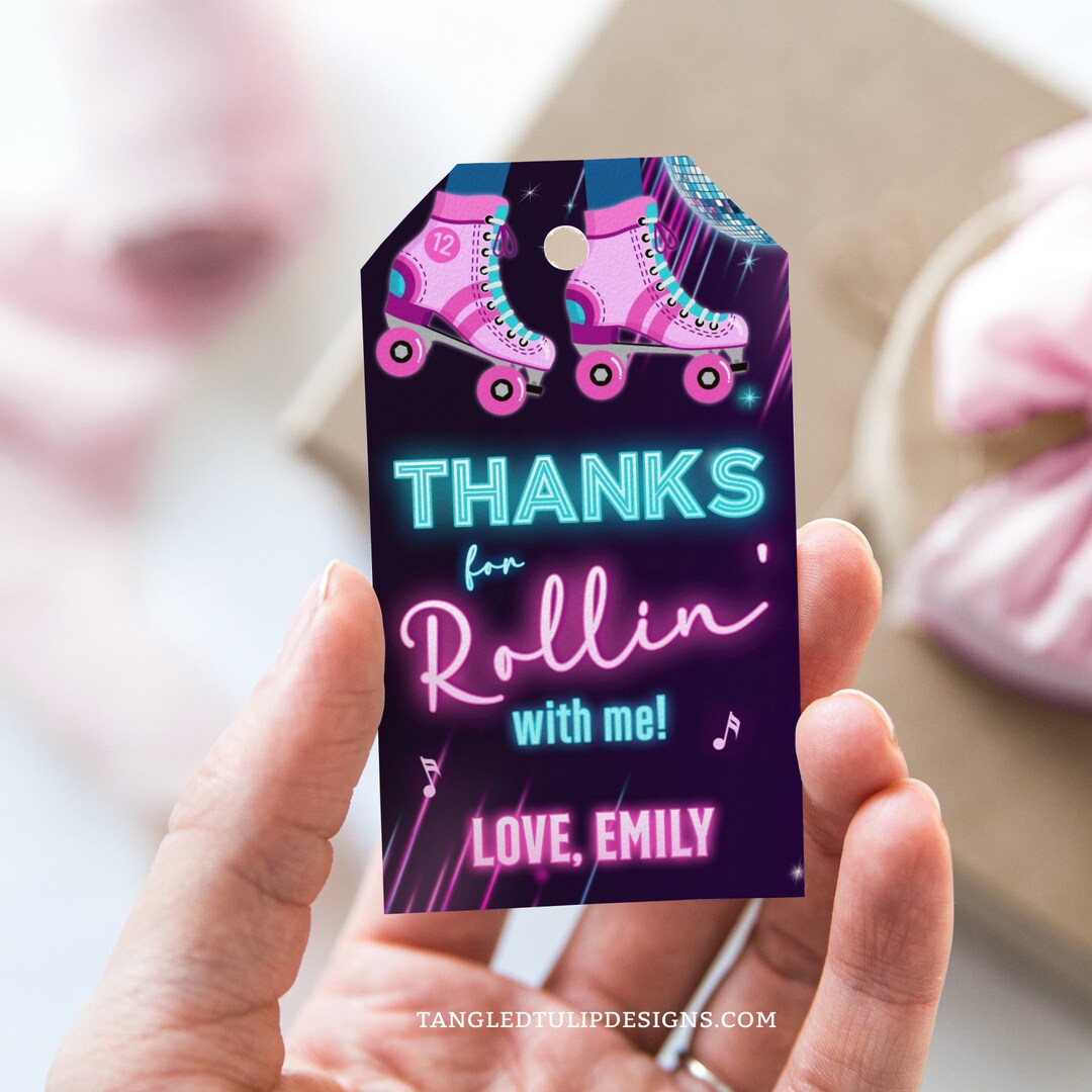 Roller Skating Party Tag Template, Girl Roller Skate Birthday Thank You ...