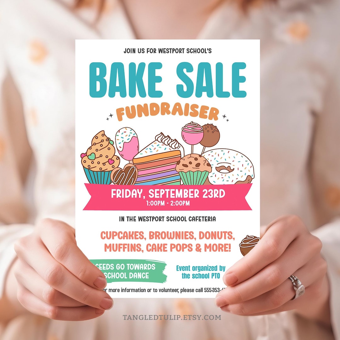 Editable Bake Sale Flyer and Poster Template, Bake Sale Fundraiser ...