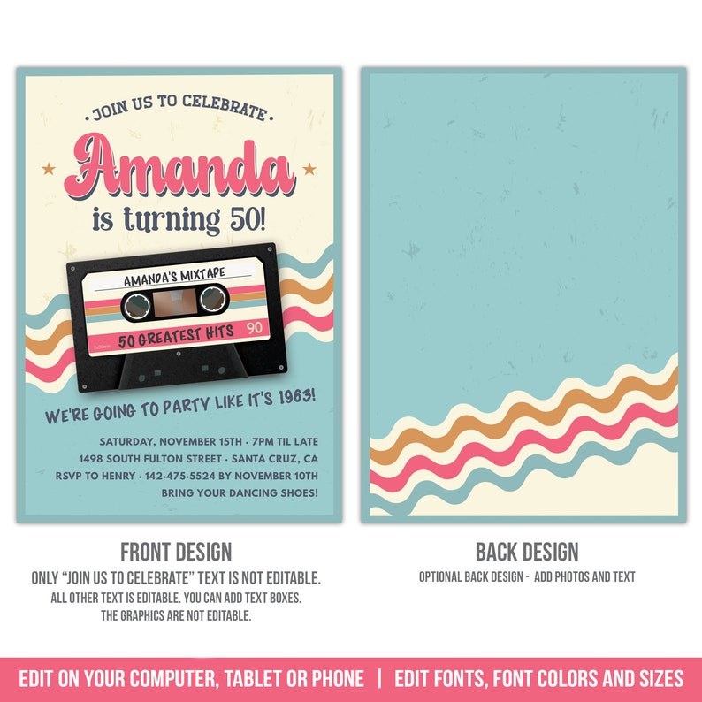 50th Greatest Hits Birthday Invitation | Woman Cassette Mixtape ...