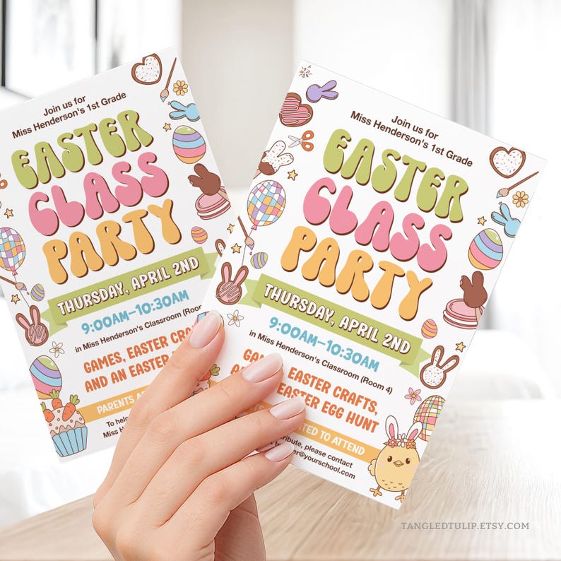 School Easter Class Party Invitation | Groovy Kids Classroom Easter ...