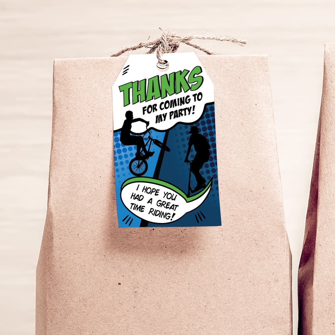 Bike Birthday Thank You Favor Tags | BMX Skater Scooter Party Favor ...