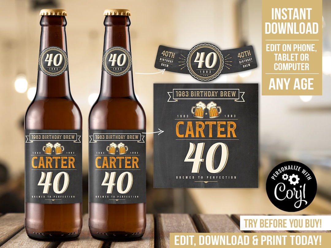 Birthday Beer Labels EDITABLE Vintage Beer Bottle Labels for - Etsy