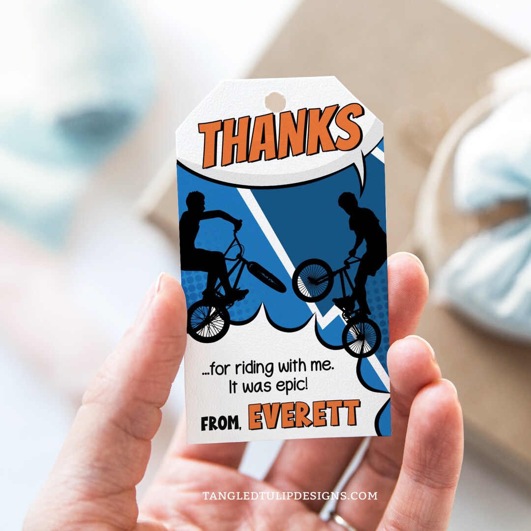 Editable Bike Party Thank You Tags Template, Boy BMX Bike Riding Party ...
