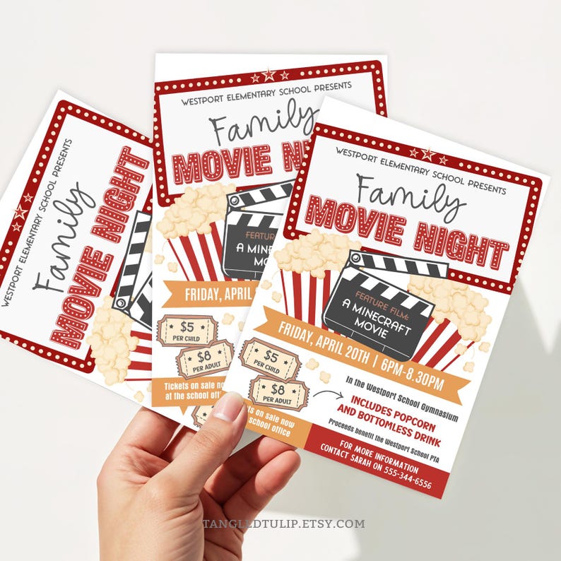 Family Movie Night Flyer | Community Movie Event Poster | Printable ...