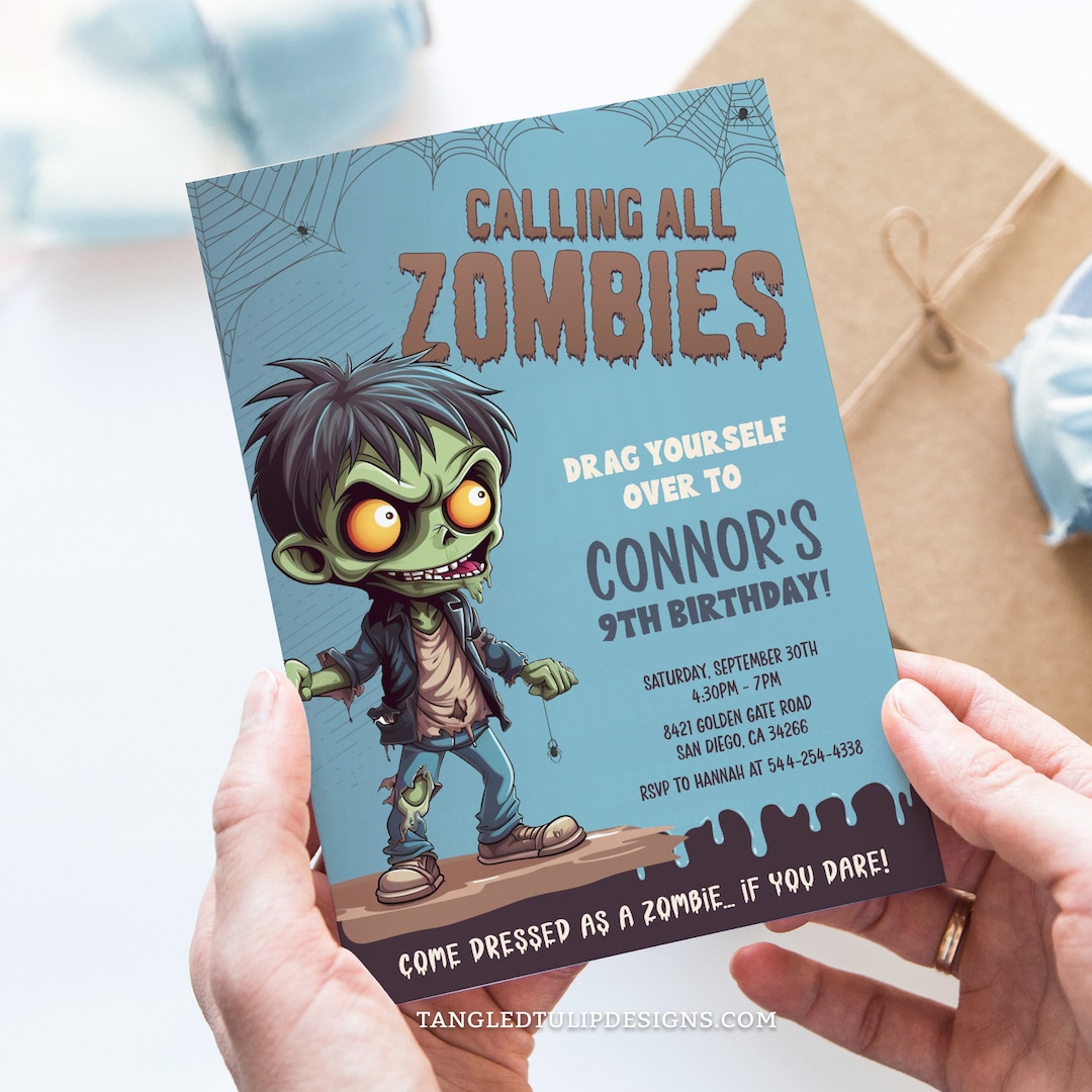 Zombie Birthday Invite, Calling All Zombies, Editable Zombie Party ...