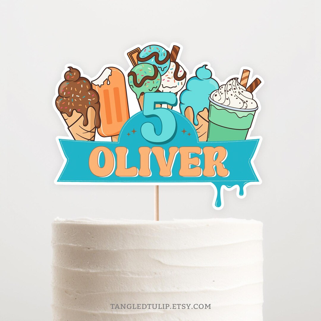 Boy Ice Cream Cake Topper, Editable Ice Cream Birthday Cake Topper, DIY ...