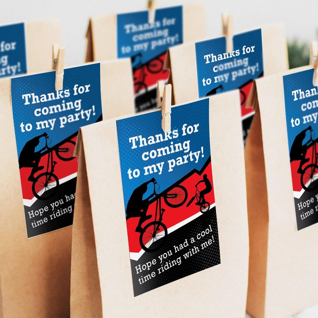 BMX Bike Party Thank You Tags Boy Riding Birthday Favor Tags Red Blue ...